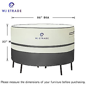 WJ-X3 Patio Furniture Set Covers, 96" Diax32 H Round Waterproof UV Resistant Heavy Duty Cover Fits 5-7 Piece Large-Medium Dining Set, Beige+Grey