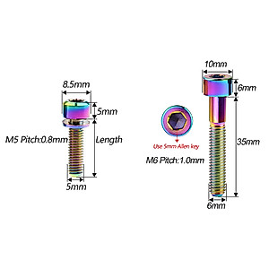 Yaruijia Square Head Titanium Allen Bolts M6 35mm and Hexagon Socket Screws with Washer M5 16mm M5 18mm M5 20mm for Bicycle Stem (M5x20mm+M6x35mm, Rainbow)