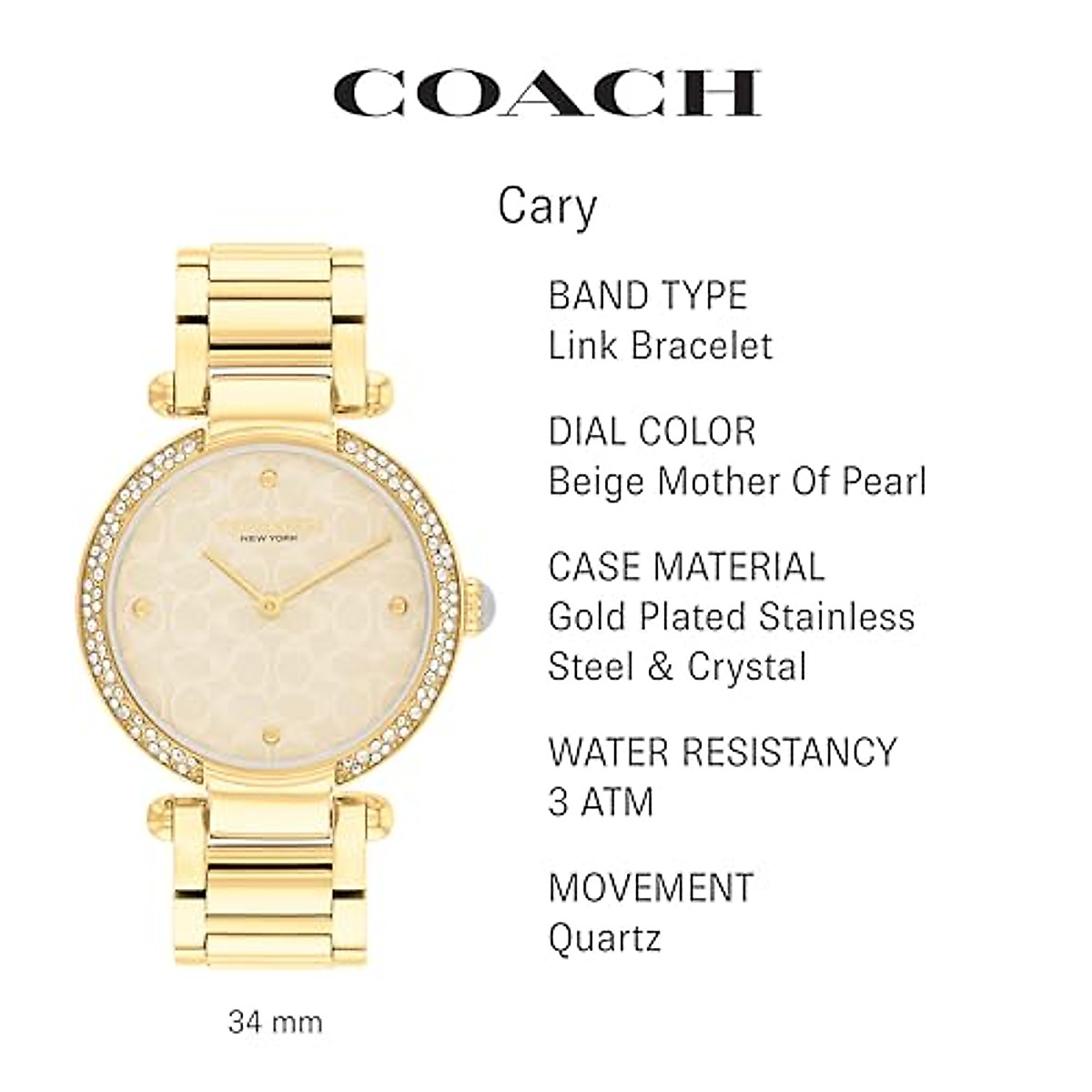 Coach Cary Women's Watch | Premium Fashion Timepiece for Her - Perfect for Day and Night | Water Resistant (Model 14504183)