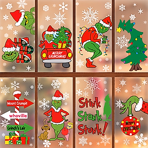 Christmas Window Clings Decorations Double Sided Christmas Window Stickers for Glass Window Christmas Decorations Indoor Home Decor Snowflake Window Decal for Home School Office Decorations