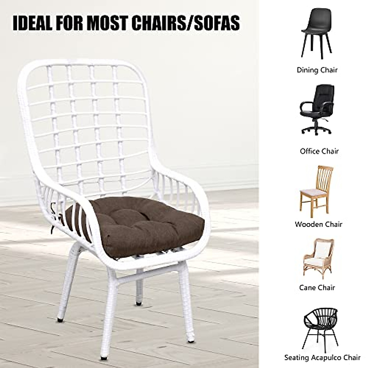 RACE LEAF 19" x 19" Patio Chair Seat Pads Brown - Outdoor/Indoor Patio Cushions Set of 2 - Replacement Cushions for Chairs and Seating - Olefin Seat Pads for Porch, Deck, and Garden Seats