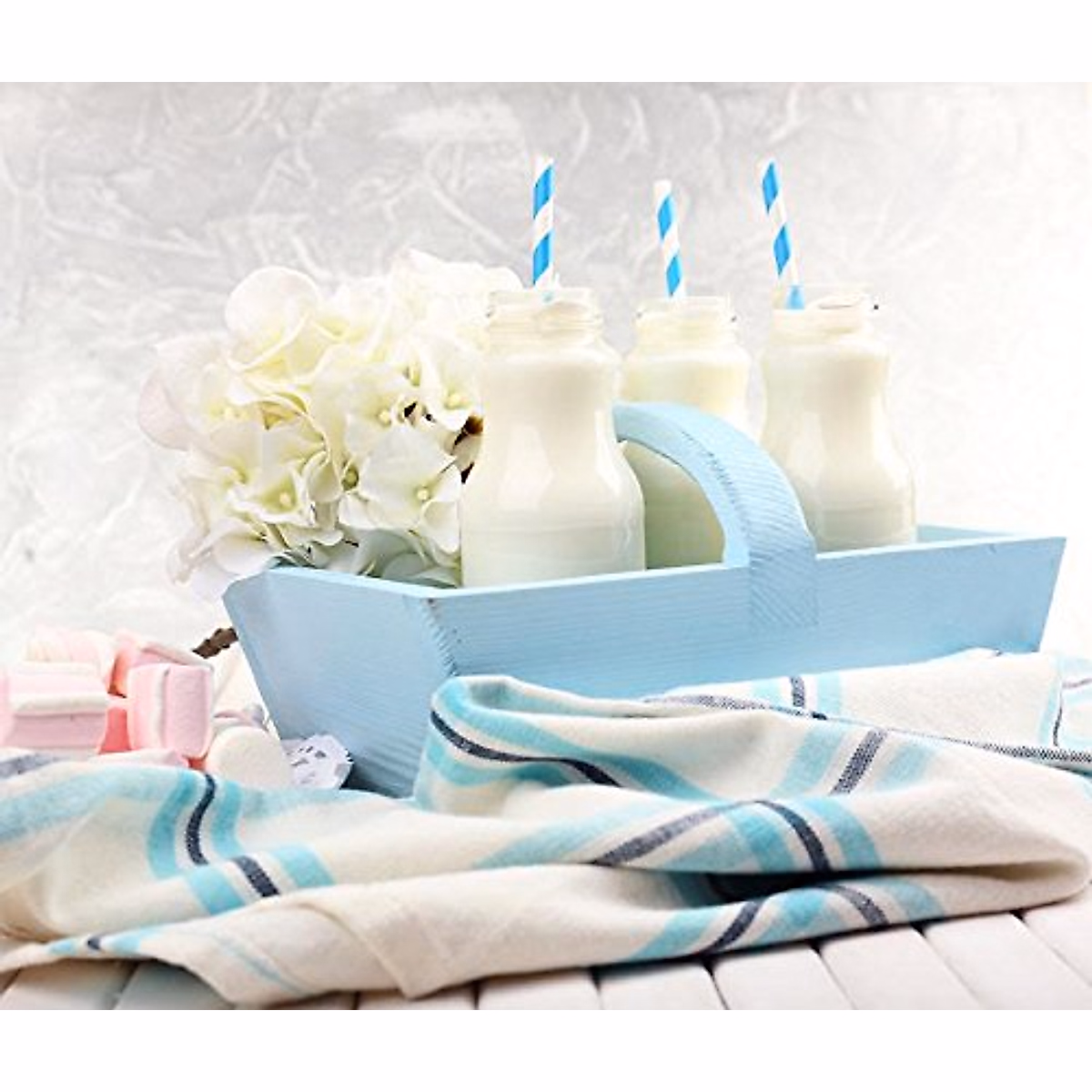 Outside the Box Papers Light Blue and Silver Stripe and Chevron Paper Straws 7.75 Inches 100 Pack Light Blue, Silver, White
