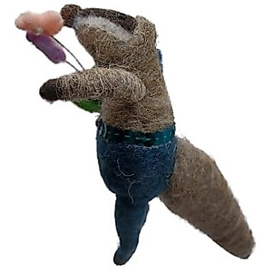 OnHoliday Wool Felt Raccoon in Shorts with Flowers Hanging Christmas Tree Ornament.