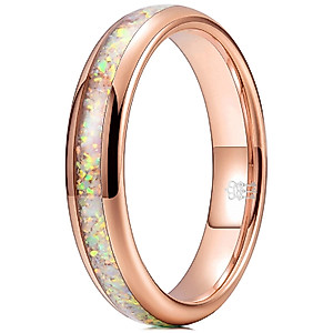 THREE KEYS JEWELRY Tungsten Carbide Womens Galaxy White Stone Wedding Band 4mm Ring Polish for Women Inlay Engrave Engagement Rose Size 7