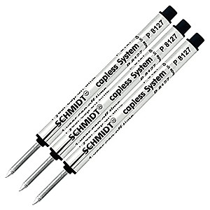 SCHMIDT 3 Pack P8127 Short Capless Rollerball - Black Ink