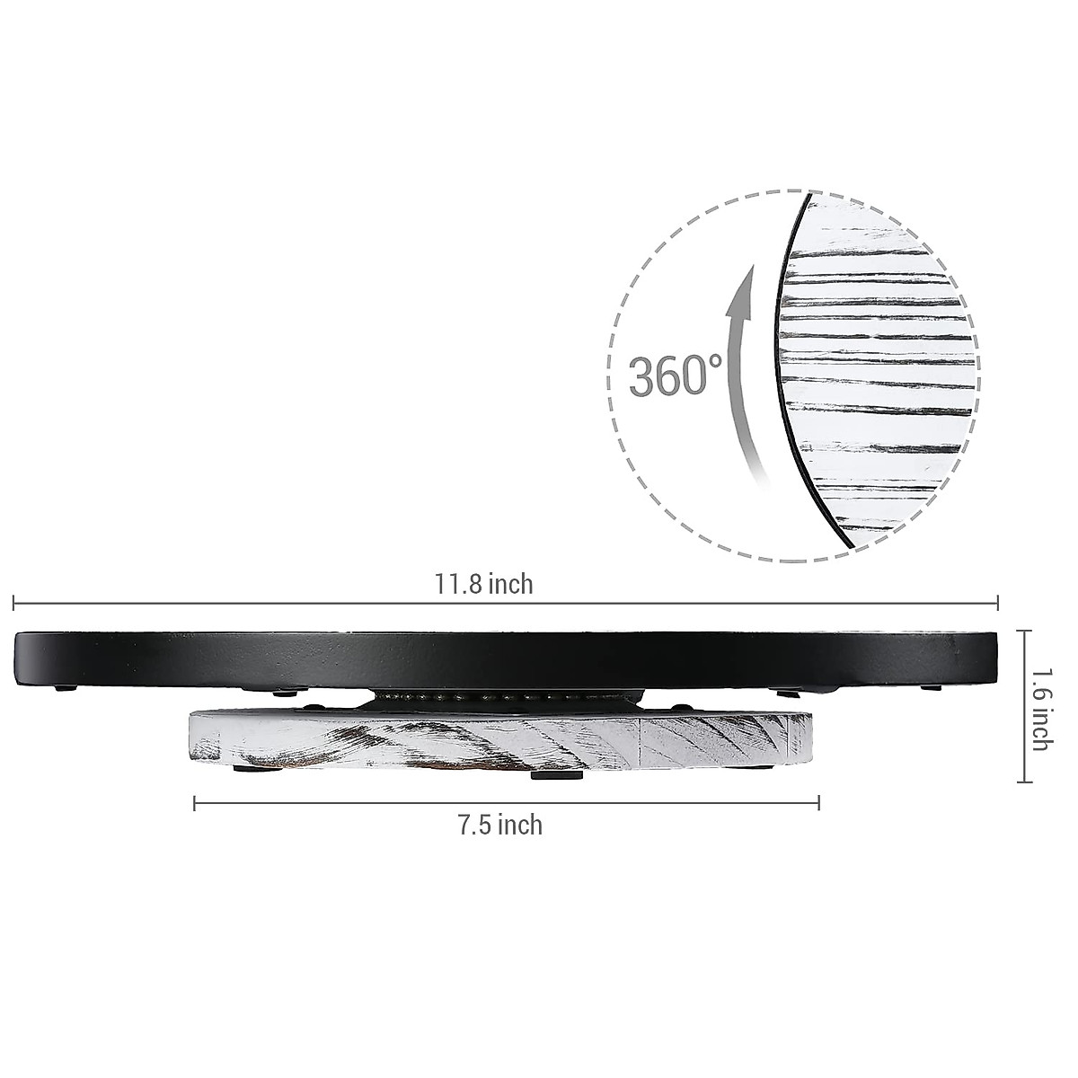 MyGift 12 Inch Vintage White Solid Wood Lazy Susan Turntable Tray with Black Metal Rim, 360 Degree Rotating Round Serving Display Tray for Food, Spices & Condiments