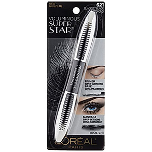 L'Oreal Paris Cosmetics Voluminous Superstar Mascara, Washable, Blackest Black, 0.41 Fl. Oz, 1 Count