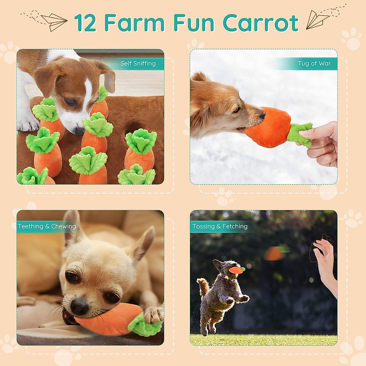 laetipet Interactive Dog Toys Carrot Farm, Enrichment Dog Snuffle Puzzle Toys, Hide and Seek Dog Toys for Small, Medium, Large Dogs Aggressive Chewers, Pet Stress Relief for All Breeds