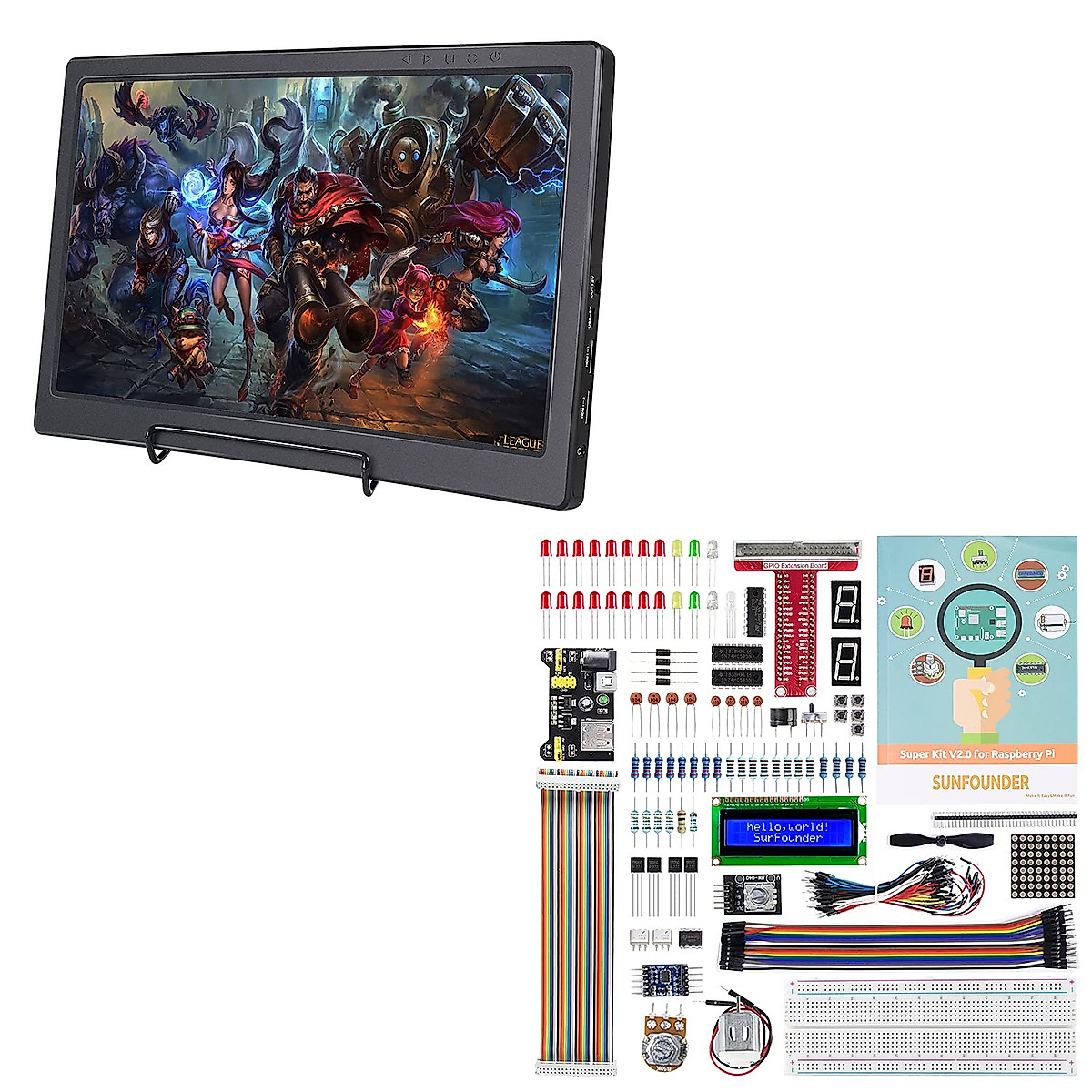 SunFounder Raspberry Pi Display 13.3 Inch IPS Portable HDMI Monitor with Raspberry Pi 4 Model B Starter Kit for Raspberry Pi Beginner