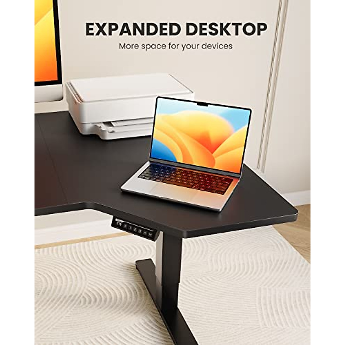 ErGear L Shaped Height Adjustable Electric Standing Desk 55" Corner Dual Monitor Wall Mount for 17 to 32 Inch