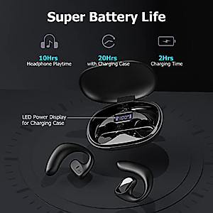 Open Ear Headphones,True Wireless Bluetooth Earbuds with Earhooks,30Hrs Playtime with Charging Case and LED Power Display,Sport Workout Earbuds Built in Mic Waterproof Bass Sound Headset