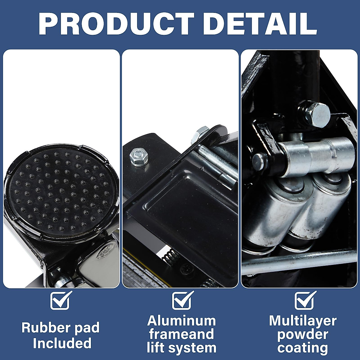 3 Ton Heavy Duty Low Profile Steel Floor Hydraulic Car Jack Stands Tool, Black