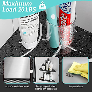 Qeke Shower Corner Shelf 304 Stainless Steel 10" Corner Shelf Bathroom Shampoo Holder for Shower Floating Corner Shelf for Wall, No Drilling, Matte Black