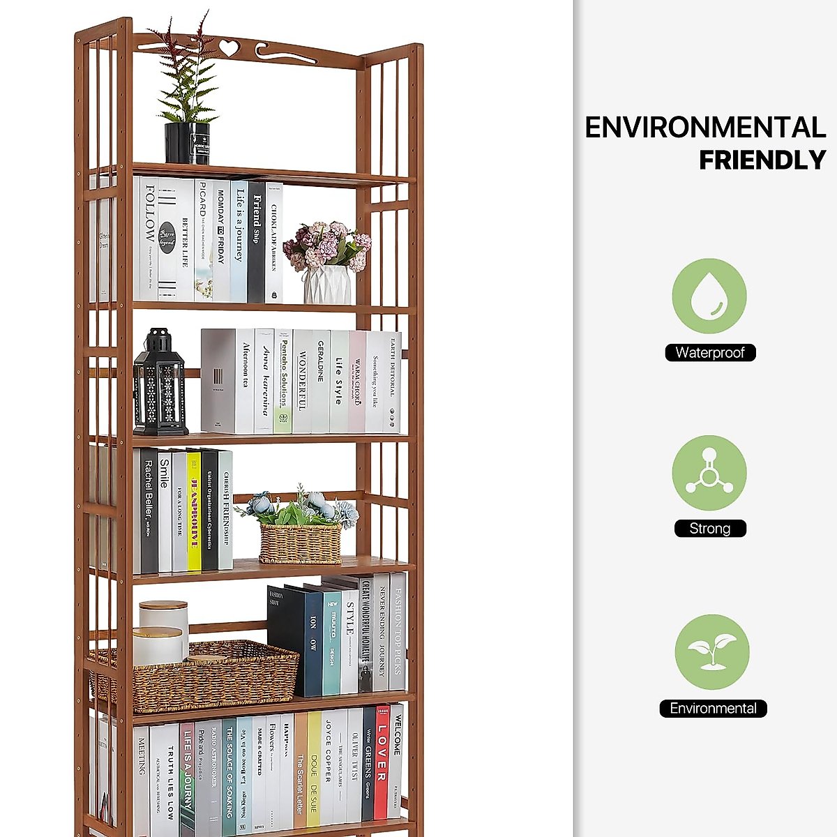 Magshion Tall Book Shelf 6-Tier Bamboo Open Bookshelf Adjustable Multifunctional Shelving Unit Freestanding Shelf, 27.2" Length Storage Rack Display Stand for Home and Office (Brown)