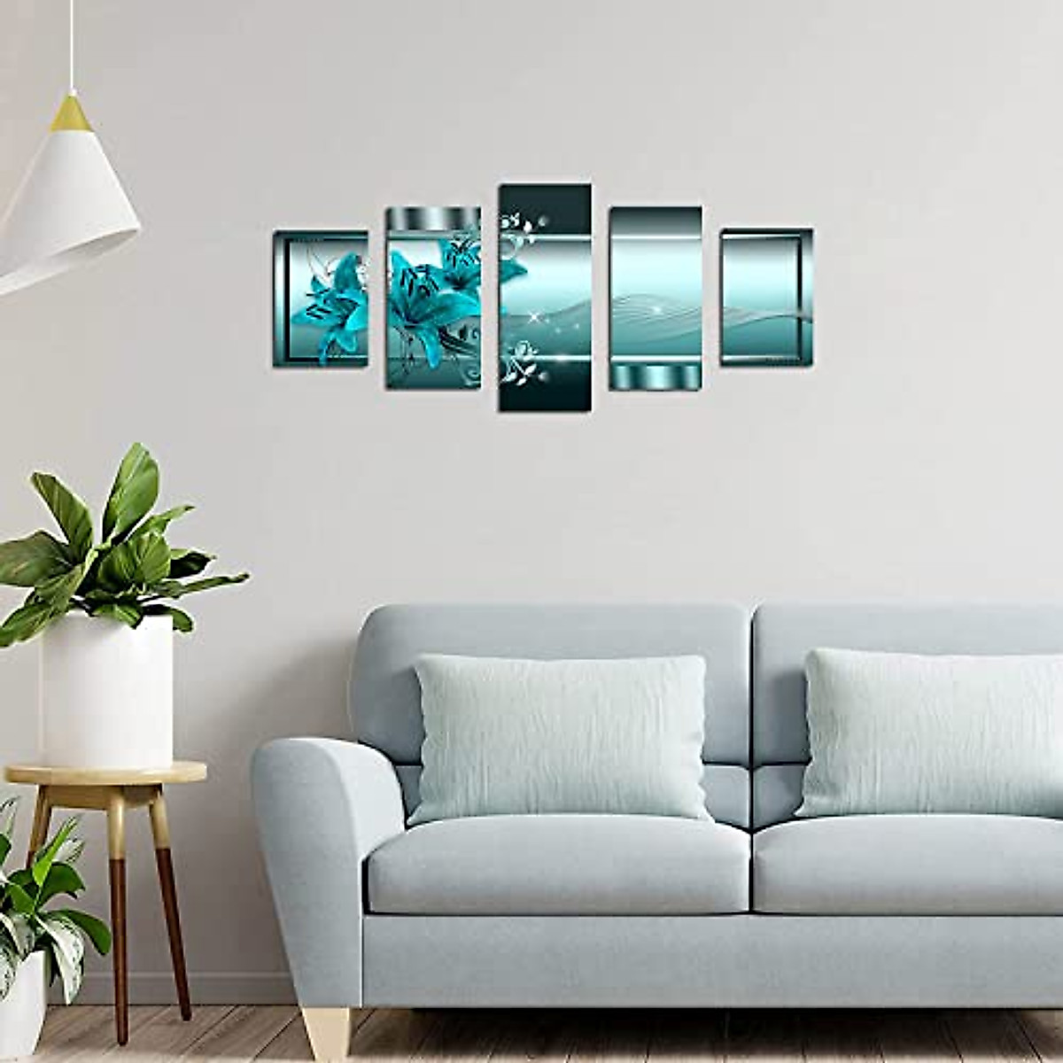 poetart Wall Decor for Bedroom, Wall Decor Living Room, Teal Flower Picture Canvas Print Wall Art Bedroom