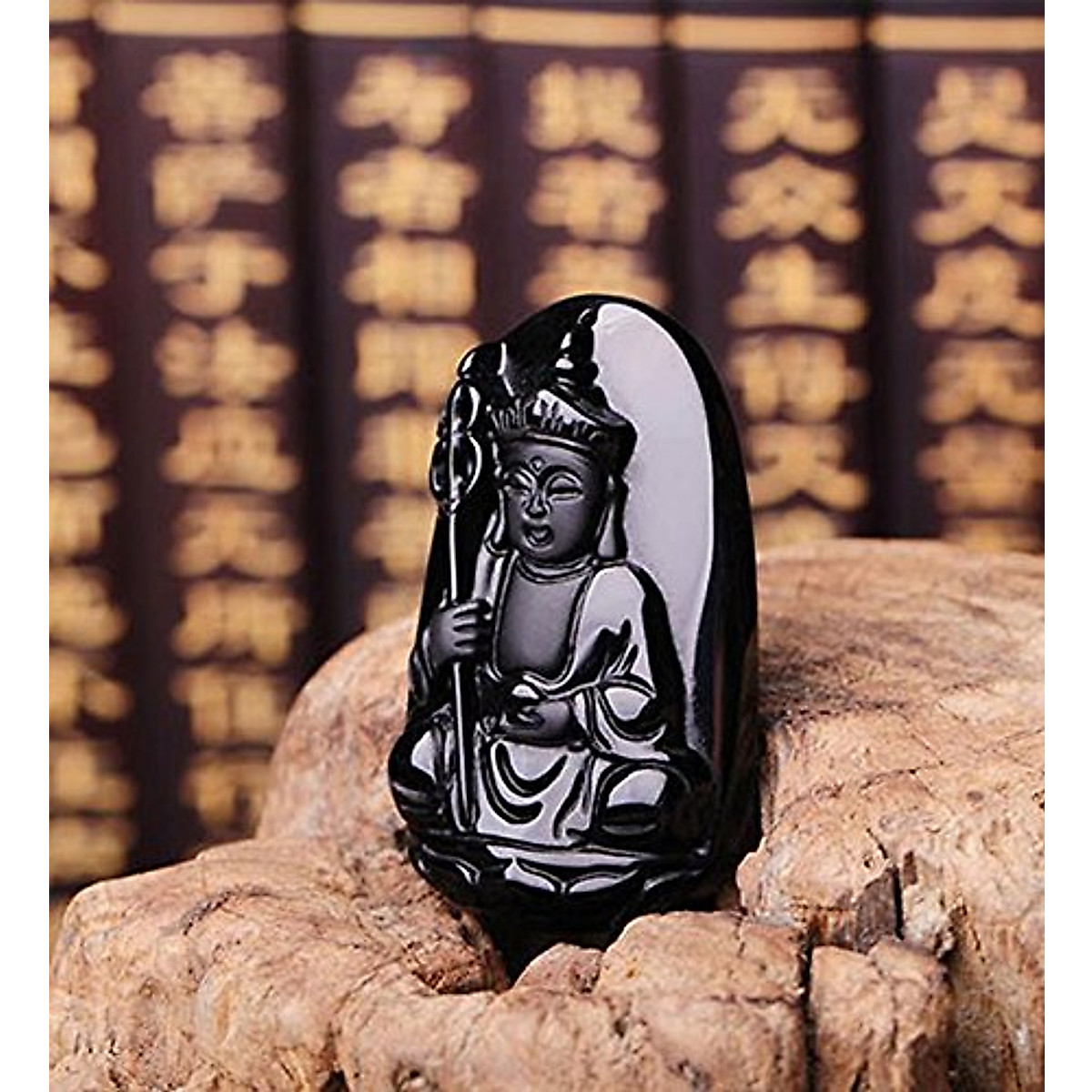 Ksitigarbha Natural Obsidian Amulet Pendants