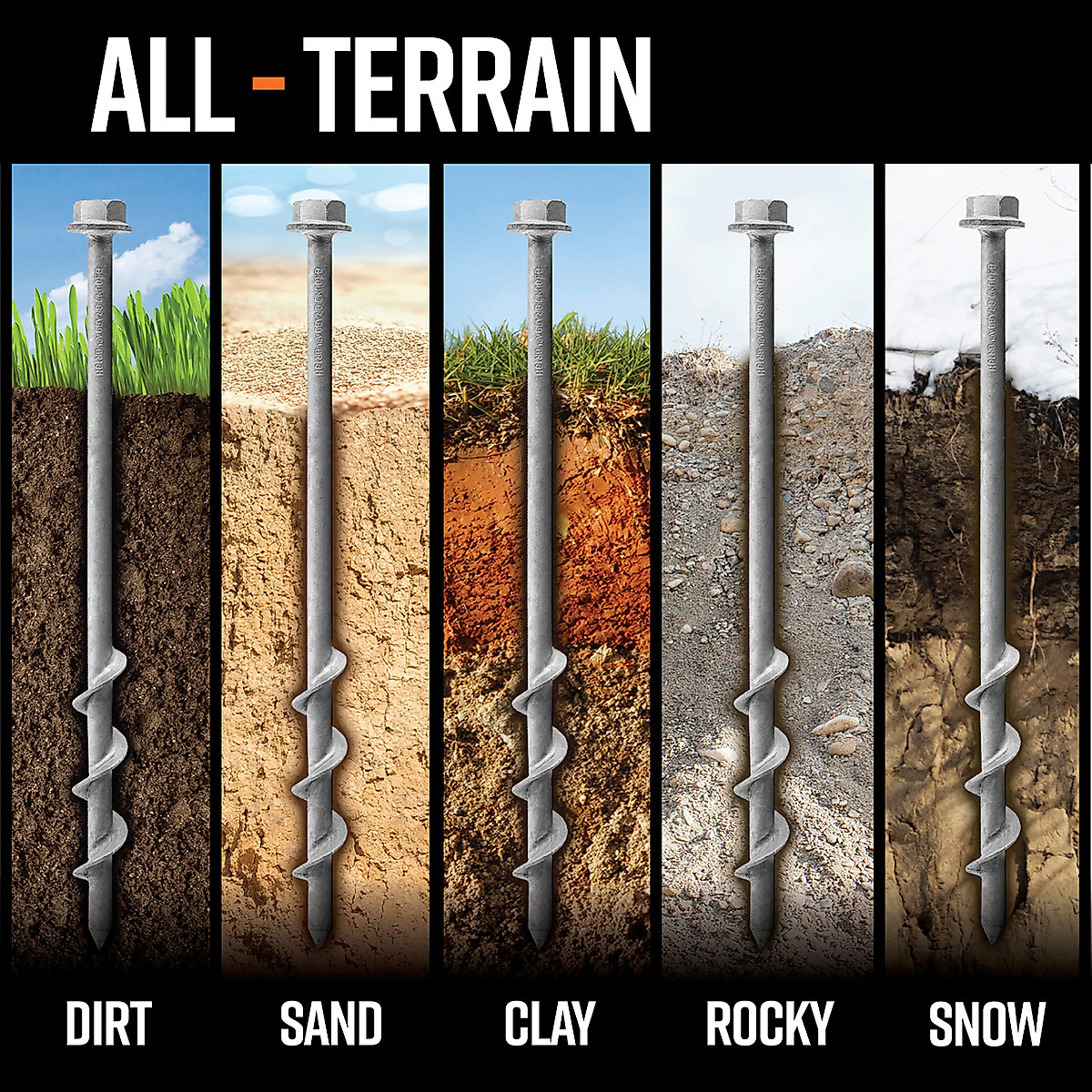 GROUNDGRABBA Screw in Tent Stake for Sand and Loose Ground | Premium Drill Driven Ground Anchor Earth Screws | Sand Screw Anchor | 4X GroundGrabba Pro 1 Stakes