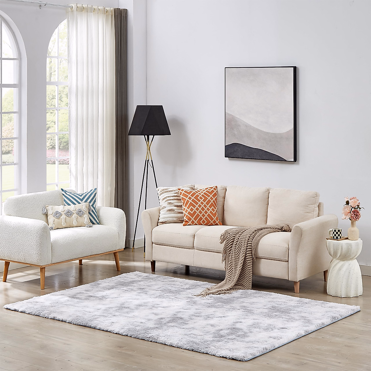 FASSWFASS Area Rugs 8x10,Living Room Rug Fluffy Comfortable Large Area Rug Bathroom Rugs Non Slip Bottom Washable Tie Dye Used for Bedroom,Kids Room Living Room Nursery Rug Grey 8 * 10