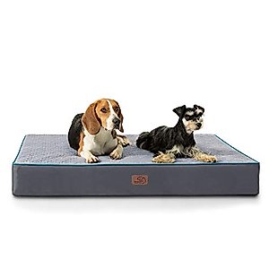 Bedsure Large Orthopedic Dog Bed for Large Dogs - Memory Foam Dog Beds, 2-Layer Thick Pet Bed with Removable Washable Cover and Waterproof Lining (36x27x3.5 Inches), Dog Mattress, Grey