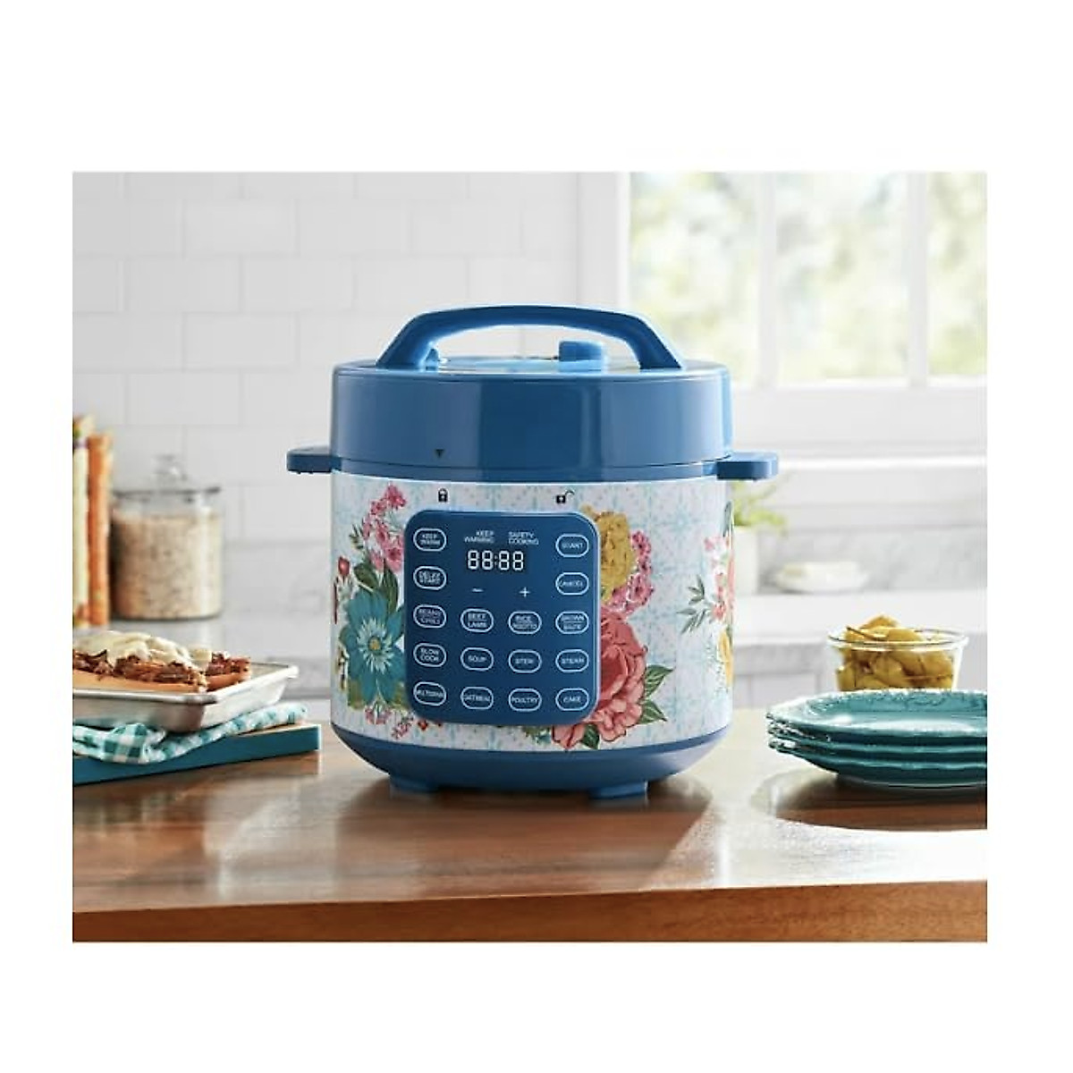 Pioneer Woman 6-Quart Fancy Flourish Multi-Cooker – 7-in-1 Pressure Cooker with Touch Control, Blinking Display, 13 Smart Cooking Presets – Pressure Cook, Slow Cook, Sauté, Steam, Rice, and More