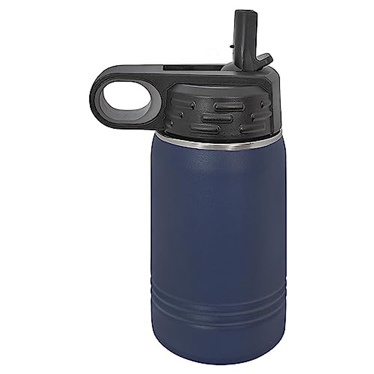 LaserGram Personalized Water Bottle, Volleyball Ball, Stainless Steel Double Wall Vacuum Insulated with Flip Top Straw, Custom Engraved Gift (12oz / 335ml Navy Blue)