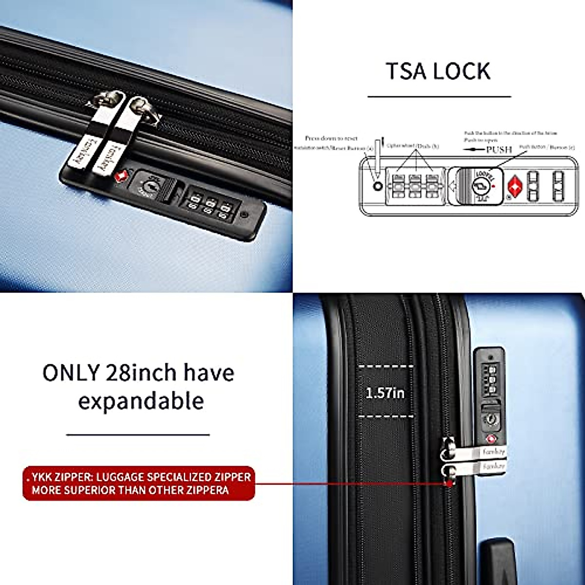 Fanskey Luggage, 3 Piece Set Suitcase with Spinner wheels, Hardshell, Lightweight, TSA Lock (Black)