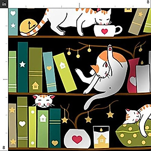 Spoonflower Fabric - Library Cats Cat Book Candle Bookshelf Hygge Books Cute Home Pet Printed on Petal Signature Cotton Fabric by The Yard - Sewing Quilting Apparel Crafts Decor