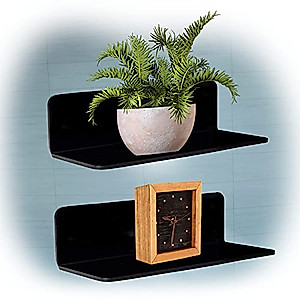 2 Pack - Acrylic Floating Wall Shelves | Great for Bedroom, Kitchen, Office or Bathroom | Great Bedside Shelf for Phone | No Drill or Tools Required