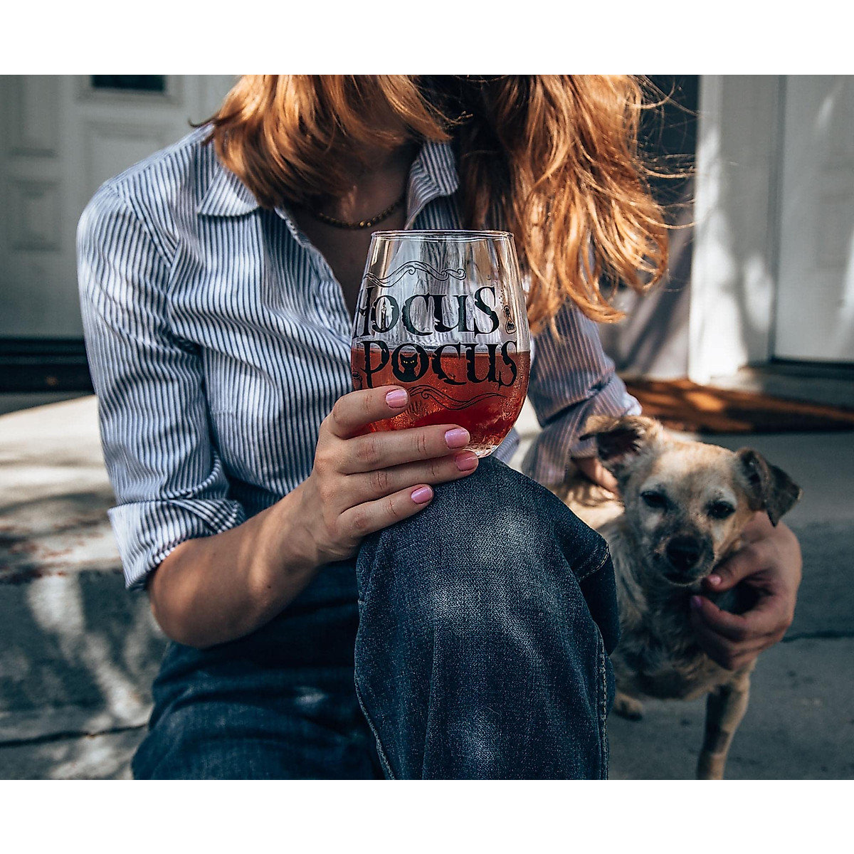 Disney Hocus Pocus Teardrop Stemless Wine Glass | Tumbler Cup For Mimosas, Cocktails | Home Barware For Liquor, Kitchen Decor | Sanderson Sisters Halloween Gifts And Collectibles | Holds 20 Ounces