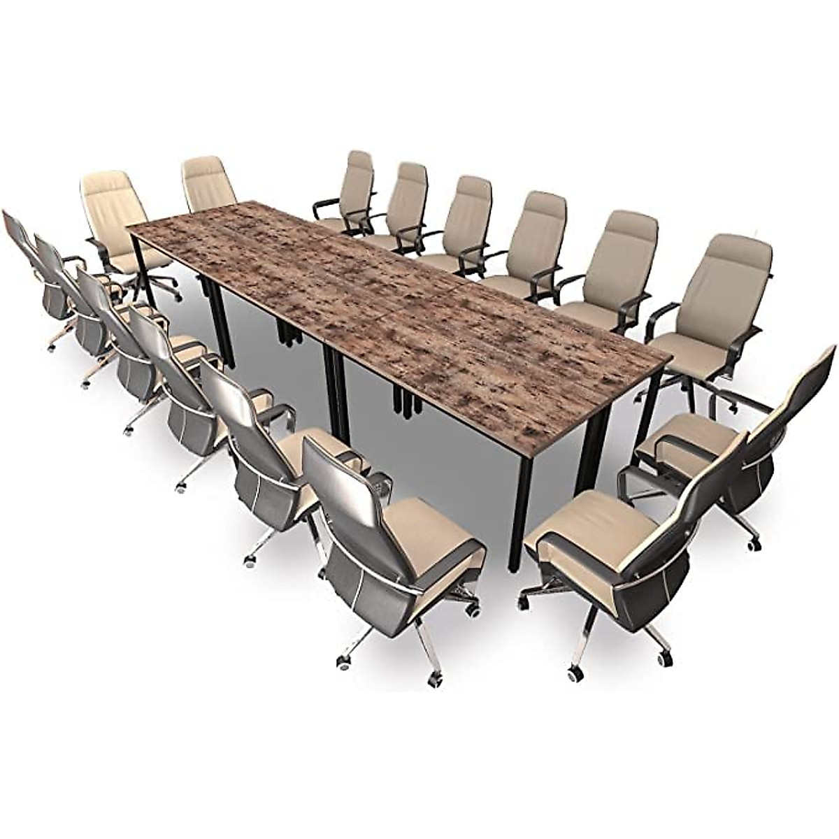 Bonzy Home Conference Tables 14ft Office Computer Desk for Meeting Room Study Writing Printer Table for 16 People Save Space Design Rustic Vintage Brown 6PCS (165.3"x47.2"x29.5")