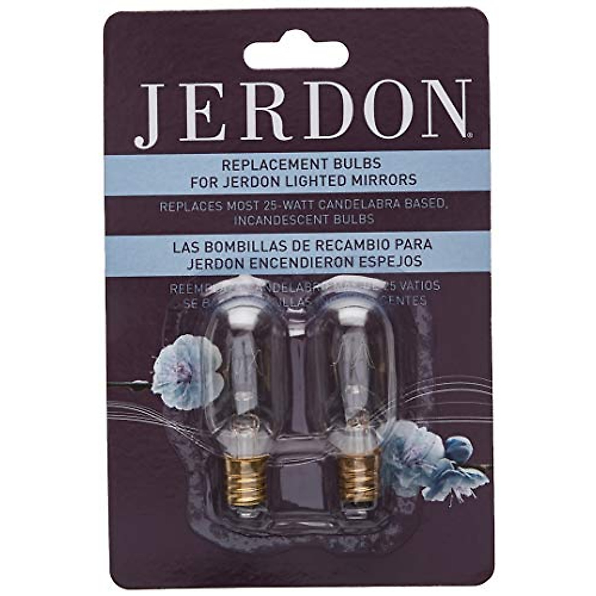 JERDON 25 Watt Replacement Bulbs for Makeup Mirror - 2 Incandescent Lightbulbs Makeup Mirrors - JPT25W