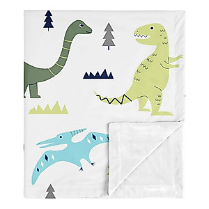 Sweet Jojo Designs Modern Dino Mod Dinosaur Baby Boy Receiving Security Swaddle Blanket for Newborn or Toddler Nursery Car Seat Stroller Soft Minky - Blue, Green and Grey