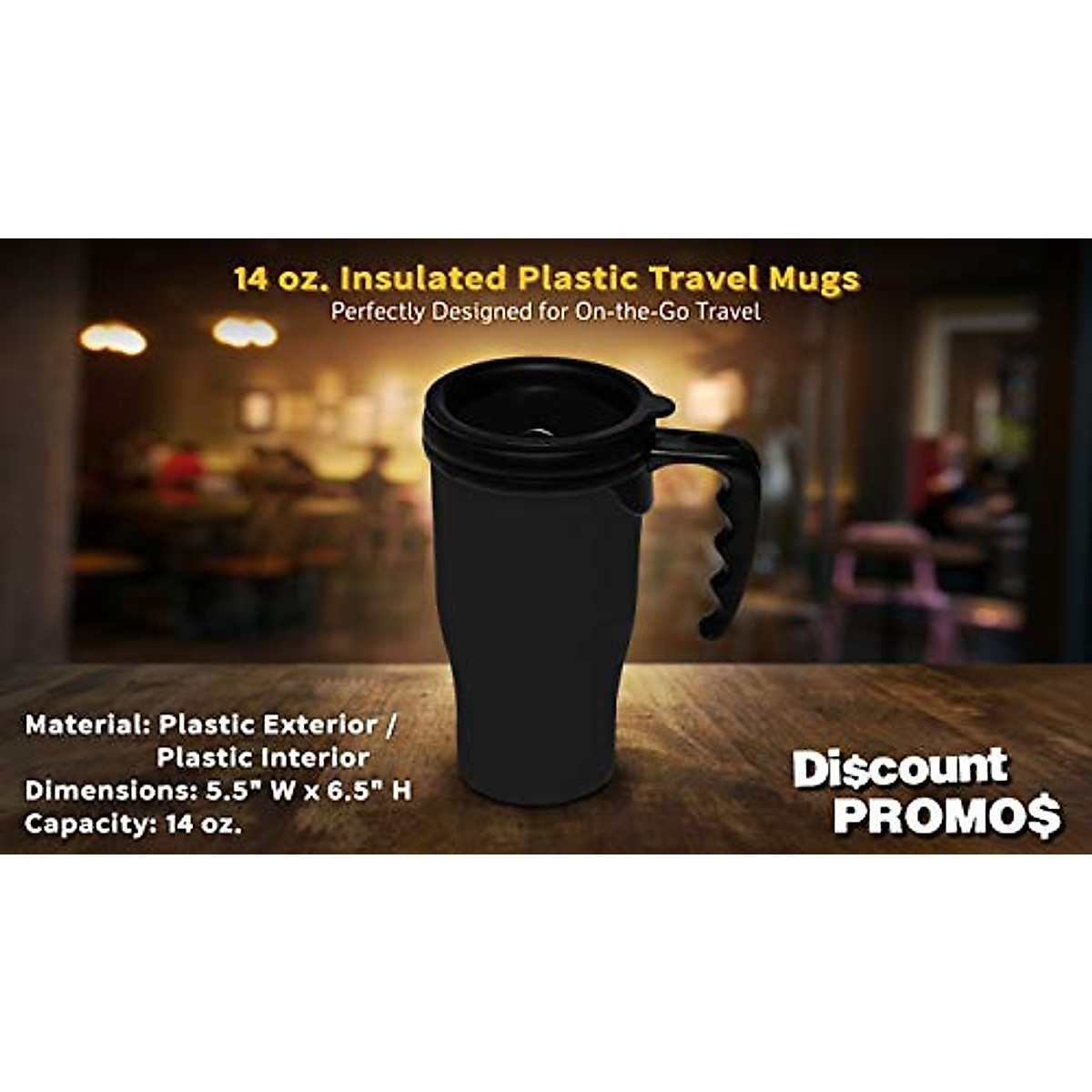 DISCOUNT PROMOS 14 oz. Insulated Plastic Travel Mugs - 10 pack - Black