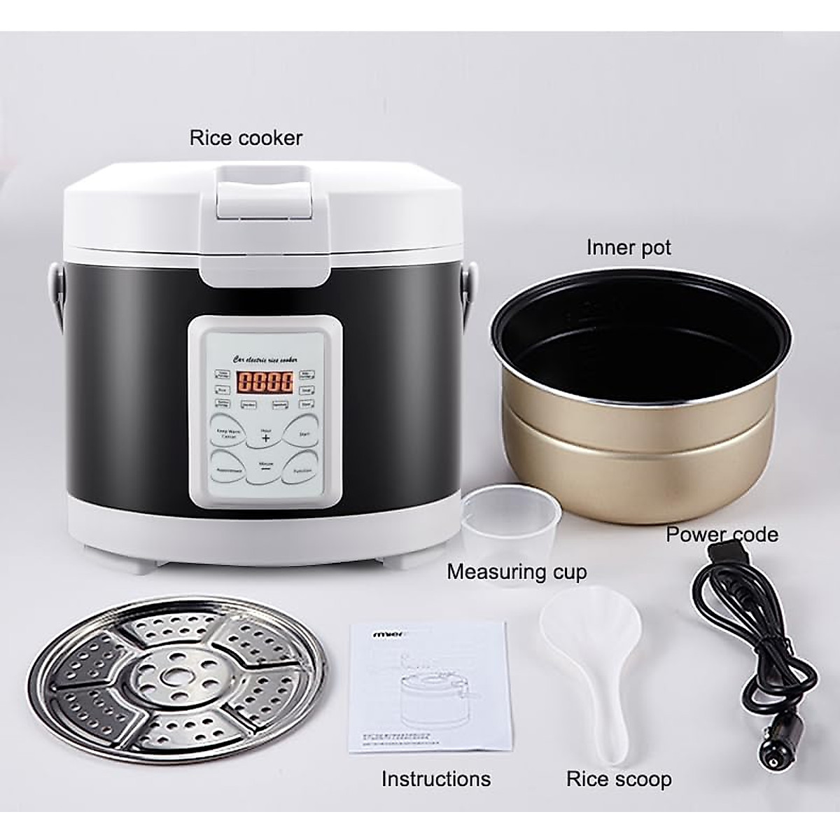 12V/24V Mini Rice Cooker, 3L Portable Travel Rice Cooker For Car/Truck, Small Rice Cooker with Steam Tray, Cooking Heating and Keeping Warm Function(BLACK)