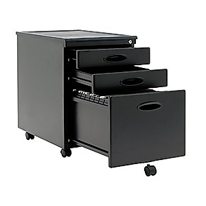 Calico Designs Metal Full Extension, Locking, 3-Drawer Mobile File Cabinet Assembled (Except Casters) for Legal or Letter Files with Supply Organizer Tray in Black