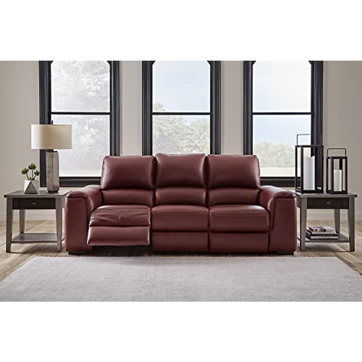 Signature Design by Ashley Alessandro Contemporary Leather Power Reclining Sofa with Adjustable Headrest, Red