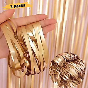 3 Packs Foil Curtain Backdrops Photo Booth Photography Curtains Door Fringe Curtains Backdrops for Birthday Wedding Christmas Disco Parties Decoration (Gold)