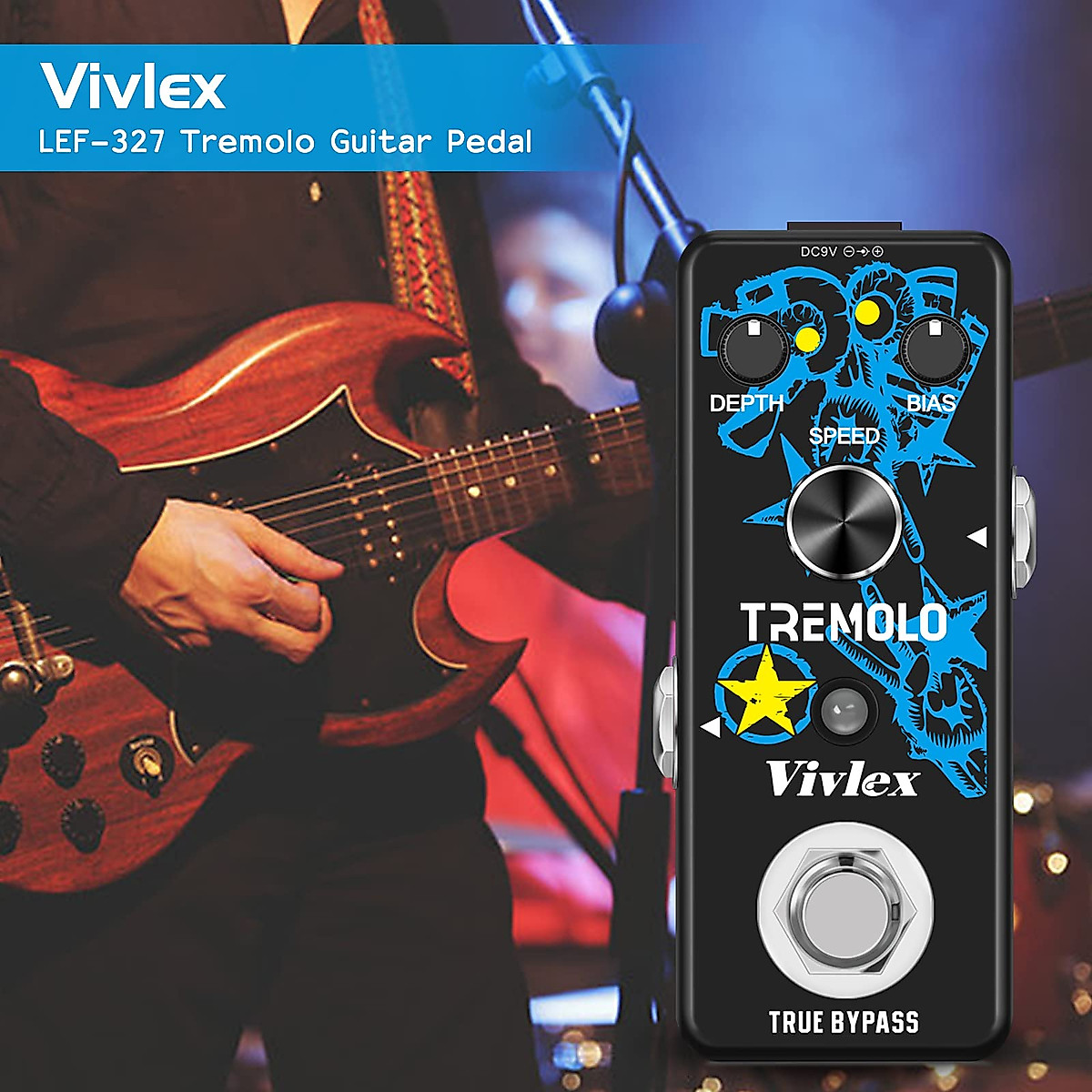 Vivlex LEF-327 Vibe Vibrato Tremolo Trill Pedal Classic Optical Mini Analog Trelicopter Guitar Effects Stompbox for Electric Guitar True Bypass Footswitch