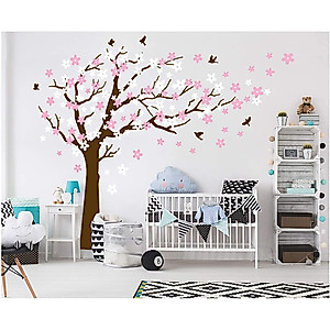 AIYANG Large Cherry Tree Wall Decals White Pink Cherry Blossom Flower Tree Branch Wall Stickers Baby Nursery Bedroom Living Room Decoration (Brown)