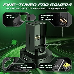 TNP Rechargeable Battery 2-Pack Compatible with Xbox 360 Controller Battery Pack NiMH 500 mAh with Dual Charging Station for Xbox 360 Controller Wireless