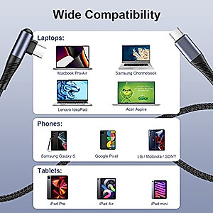 Deegotech USB C to USB C Cable 10ft, 2 Pack 100W Right Angle Extra Long USB-C Charge Cable Fast Charging Compatible with MacBook Pro/Air iPad Pro/Air/Mini Galaxy S22/S21/S20/Note20 (3 Meter)-Black