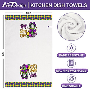 AnyDesign Mardi Gras Kitchen Dish Towel Purple Green Diamond Lattice Print Kitchen Towel 18 x 28 Inch Home Love Gnome Hand Drying Tea Towel for Carnival Cooking Baking Cleaning Wipes, 4Pcs