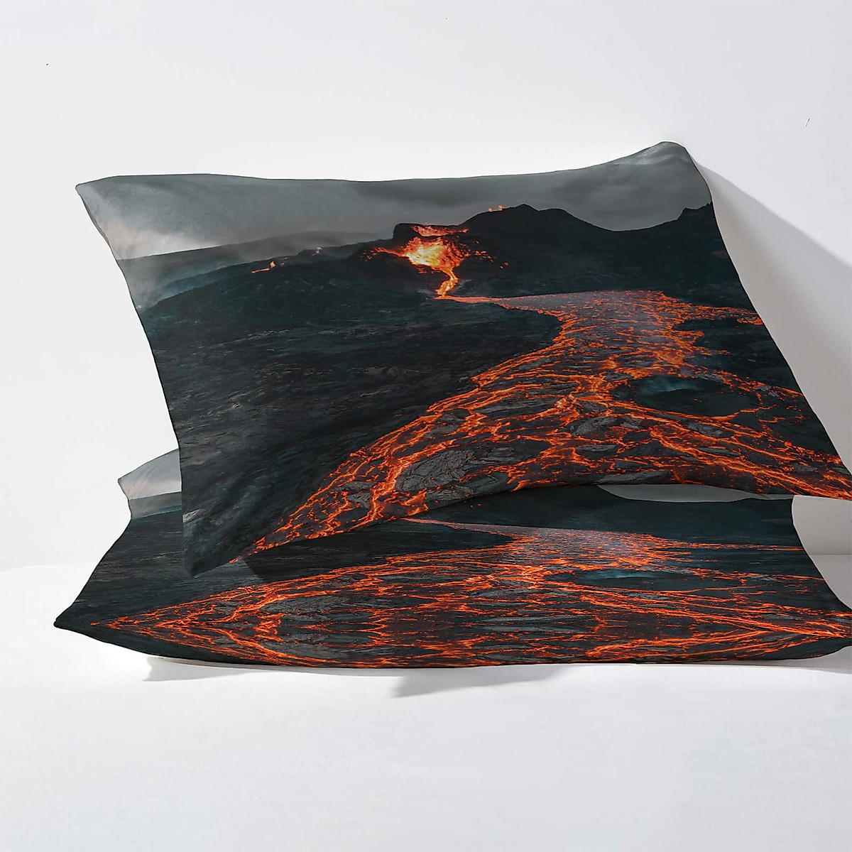 Volcano Sheets Full Size, Magma Bed Sheets, Patterned Bedding Sheets & Pillowcases 4 Piece Set - Soft Microfiber Deep Pocket Fitted Sheet & Flat Sheet & 2 Pillow Cases K8-&-241