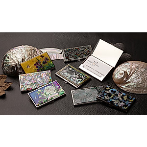 Antique Alive Mother of Pearl Design RFID Blocking Protection Business Card Case, Credit Card Holder, Metal Name Card Case, Engraved Slim Purse Pocket Cash Money Wallet (Flower Butterfly)