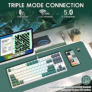 Wireless Gaming Keyboard and Custom Coiled USB C Cable,Triple Mode 2.4GHz/BT 5.0/USB-C,TKL Hot Swappable Mechanical Keyboard Yellow Switches,Rechargeable 3000mAh for PC PS5 PS4 Xbox-2 in 1 Kit