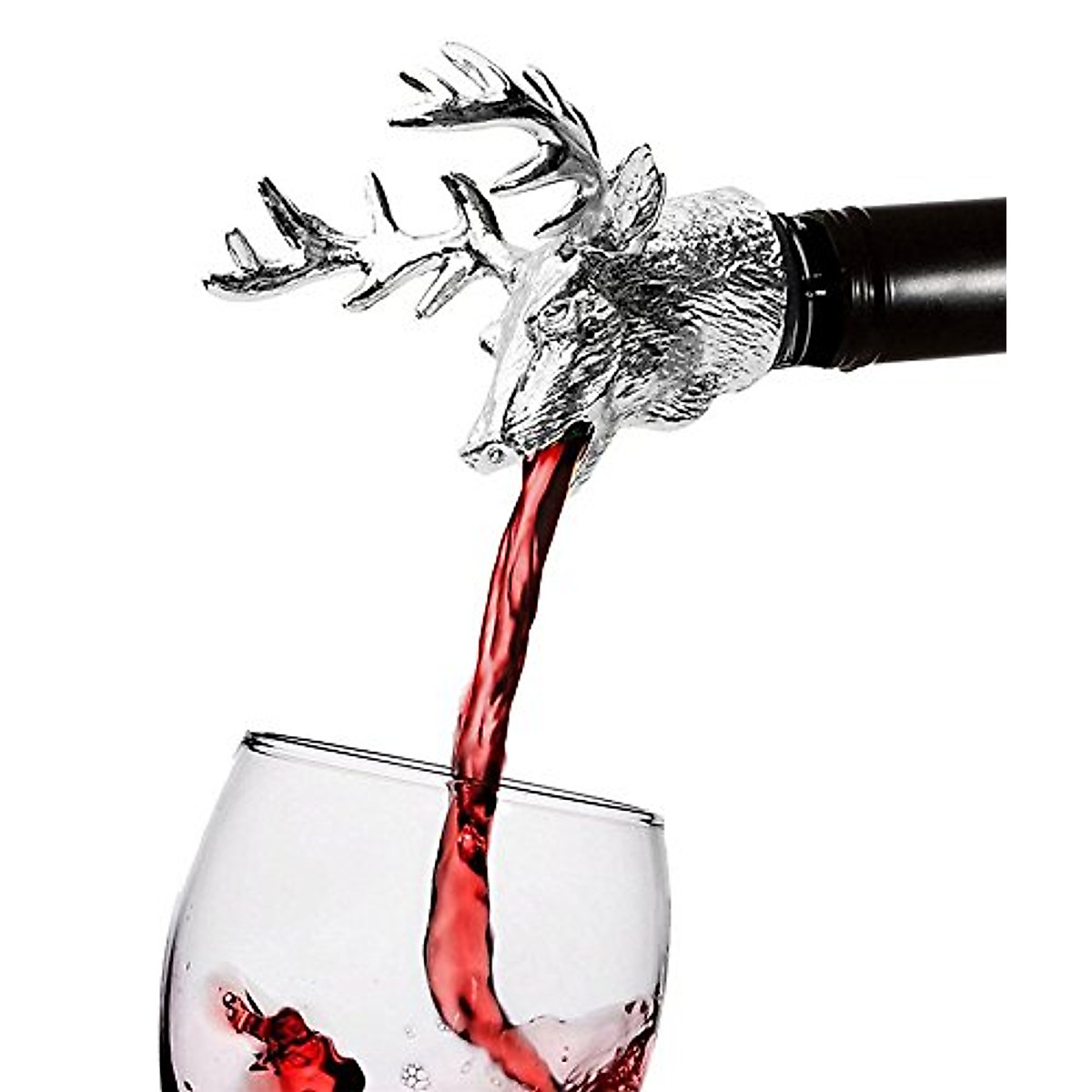 Emousport Stainless Steel Deer Stag Head Wine Pourer Unique Wine Bottle Stoppers Wine Aerators Bar Tools (Silvery)