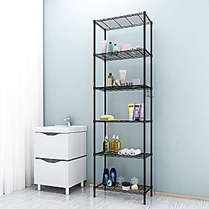 Anfan 6 Tier Wire Shelving Unit Heavy Duty Metal Wire Storage Shelves with Adjustable Leveling Feet & Side Hooks for Kitchen, Garage and Office (Black)
