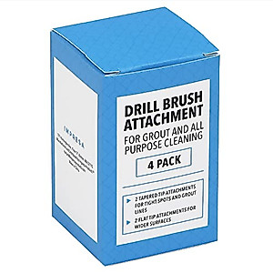 [4 Pack] .75”W Drill Brush Attachment Set - 2 Tapered & 2 Flat - All Purpose Detail Brush Attachments for Cordless Drill - Tile & Grout Drill Brush Set - Drill Attachments for Cleaning, 5/8"L Bristles