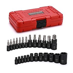 EMENTOL 25PCS Torx Bit Socket Set-Torx and External Socket Set, 1/4", 3/8" and 1/2" Drive, CR-V & S2, 13 Star Socket Bits and 12 Female E-Torx Sockets