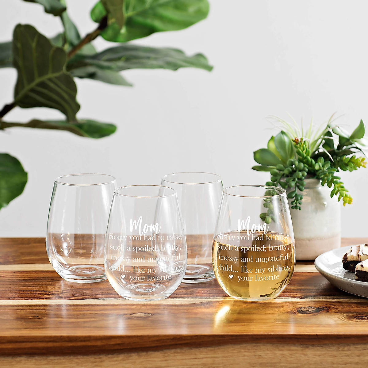 Sorry you had to Raise My Sibling - Funny Stemless Wine Glass - Best Mothers Day Gifts for mom or Women